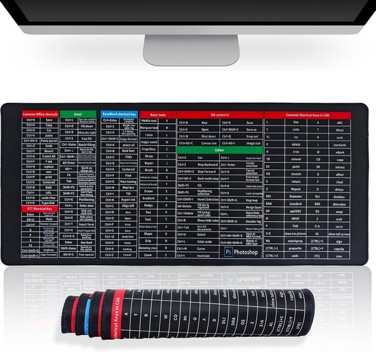 Excel Shortcuts Mouse Pad - Grote XL Muismat Voor Bureau - Uitgebreide ...