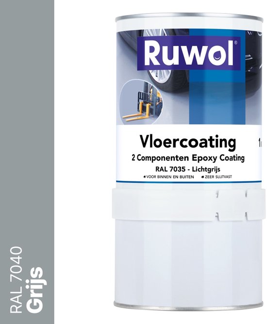 Ruwol 2K Epoxy Vloercoating Grijs (RAL 7040) 1 kg - Vloerverf - 3 ...