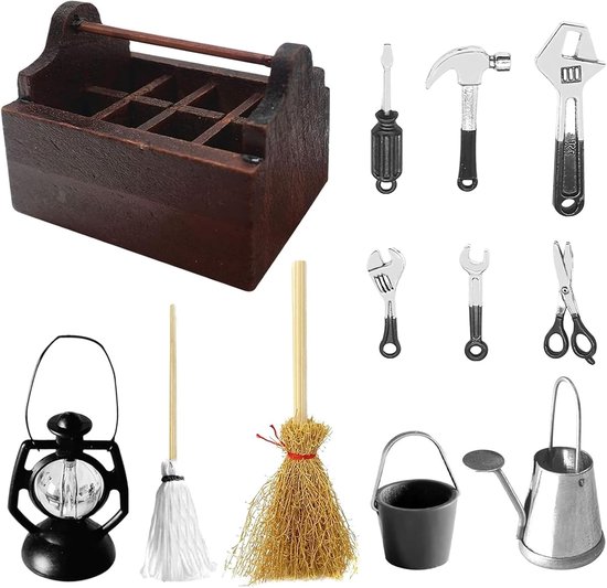 Miniature Tool Box - 12 Pieces Wooden Tool Box with Tools - 1:12 Scale ...