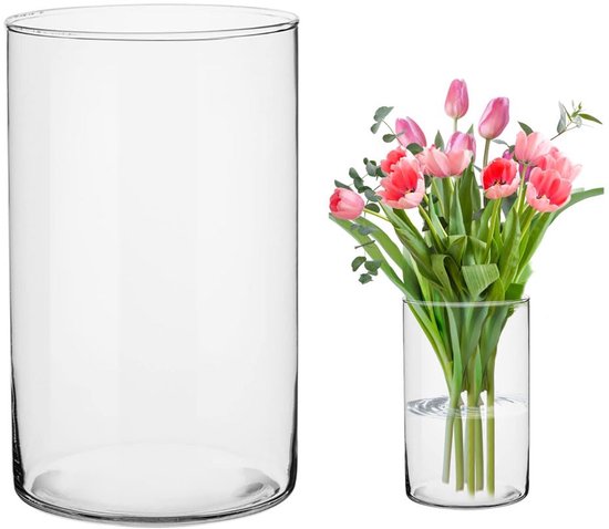 Yuraigm glazen vaas groot 25cm hoog bloemenvaas glas, heldere glazen ...