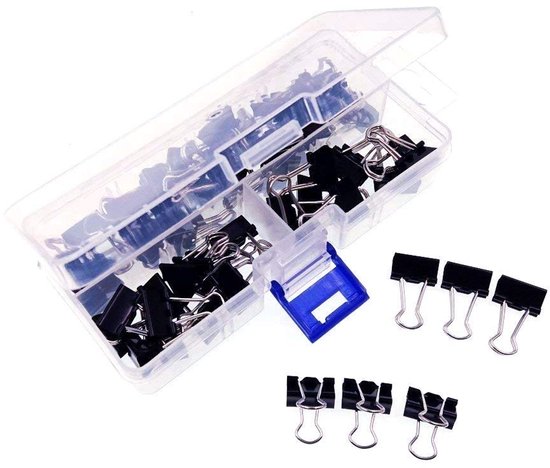 60 Black 15mm Mini Office Foldback Clips Small Metal Paper Binder Clip ...