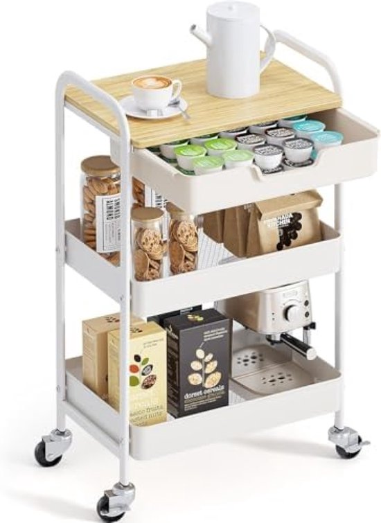 Gravora 3-laags rolkar met opberglades en werkblad - Multifunctionele ...