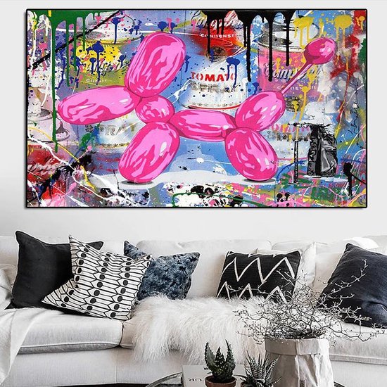 Allernieuwste Canvas Schilderij Graffiti Ballon Hond - Modern Graffitti Streetart -... | bol.com