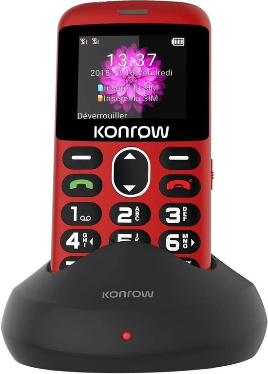 Konrow Senior RED DUAL SIM 2G TELEFOON BLUETOOTH CAMERA SOS BUTTON ...