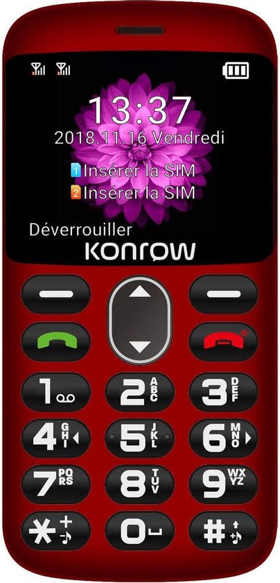 Konrow Senior RED DUAL SIM 2G TELEFOON BLUETOOTH CAMERA SOS BUTTON ...