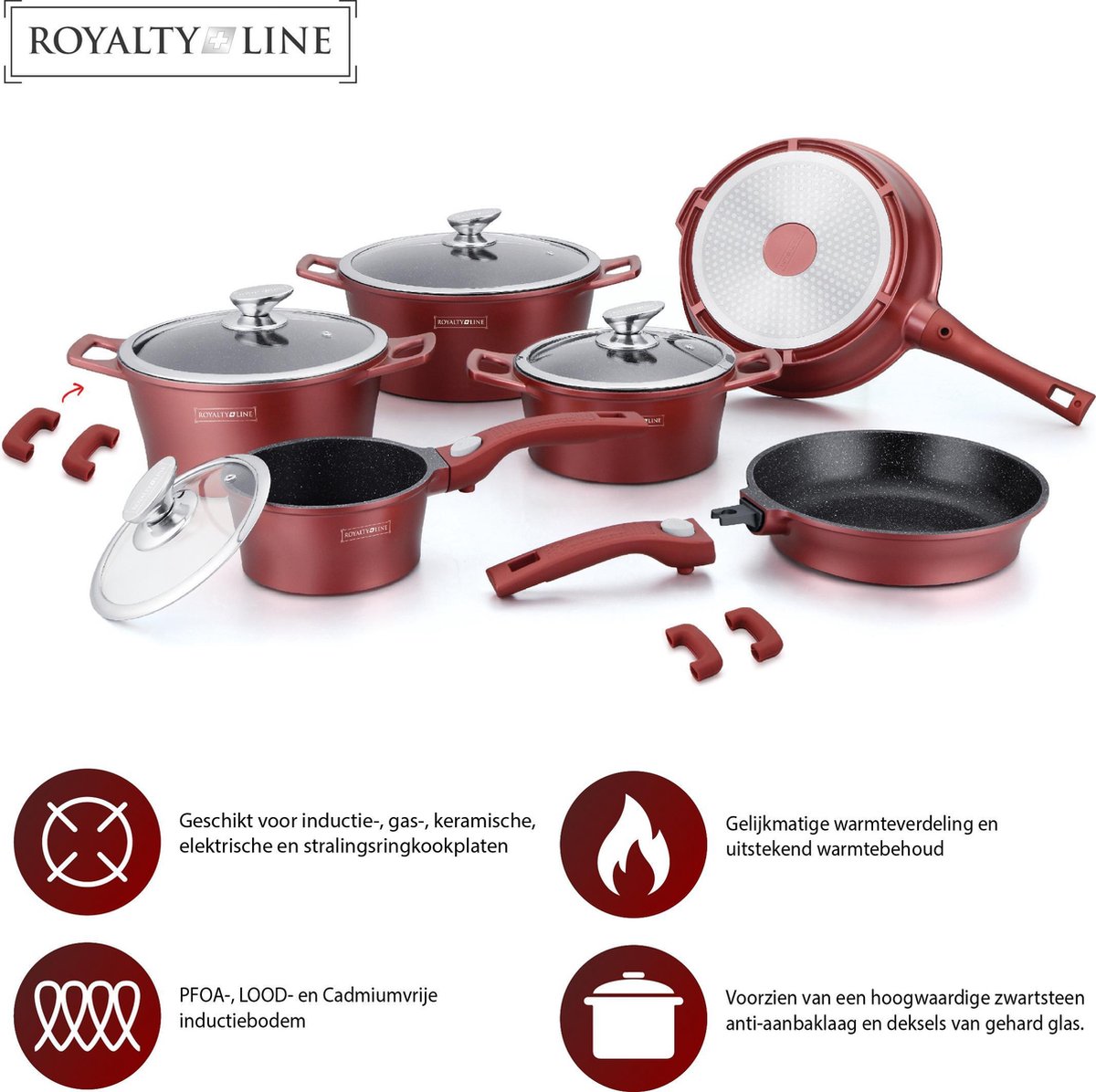 Royalty Line: 14-Delige Pannenset - Marmer Gecoate Pannen - Afneembare ...