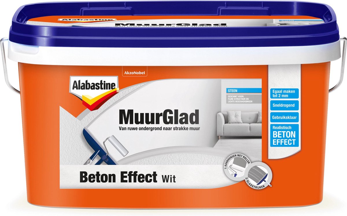 Alabastine Muurglad Beton effect structuurverf - Wit - 5 liter | bol.com