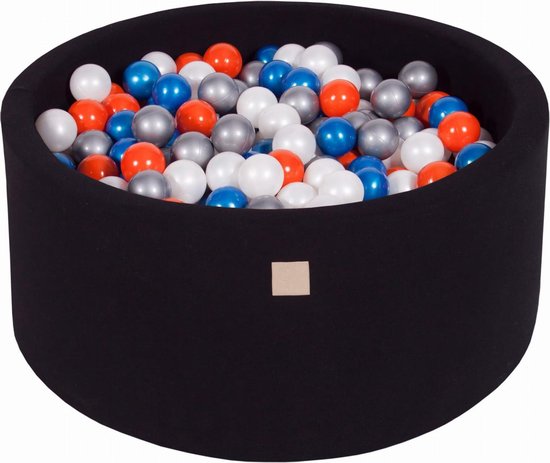 Ballenbak KATOEN Zwart - 90x40 incl. 300 ballen - Geel, Oranje, Blauw | bol