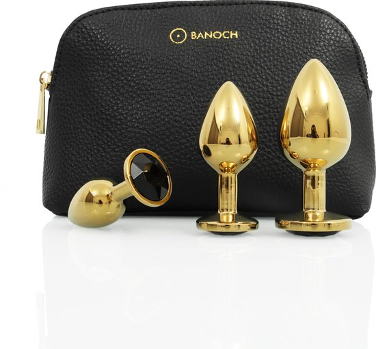 Banoch Buttplug Set Aurora Metalen Buttplug Goud Diamant Zwart