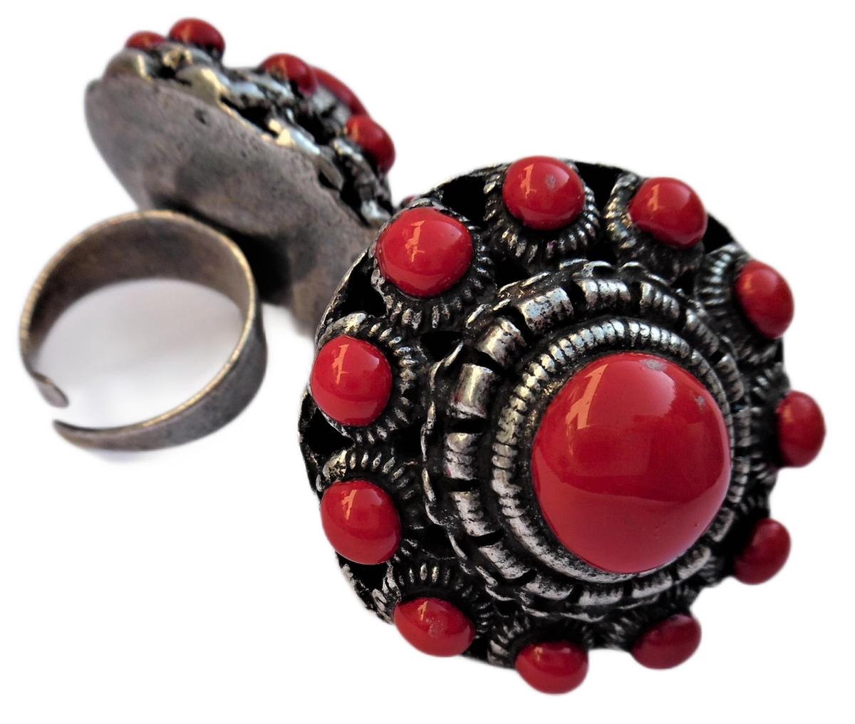 Zeer grote bolle Zeeuwse knop ring rode emaille zkr314-r 3,5 cm ...