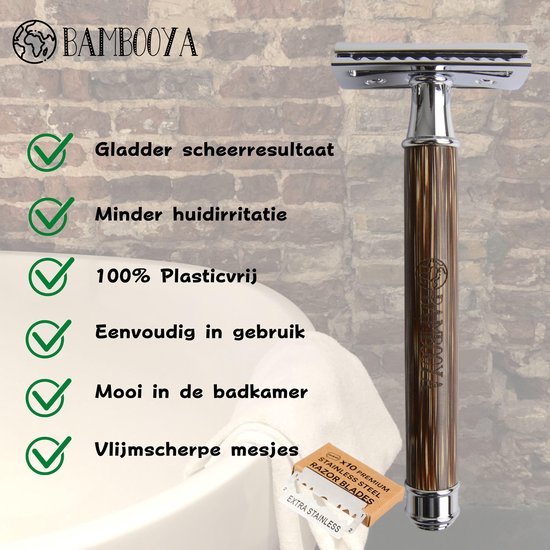 Safety Razor Bamboe Bambooya + 10 scheermesjes | Scheermesjes voor ...