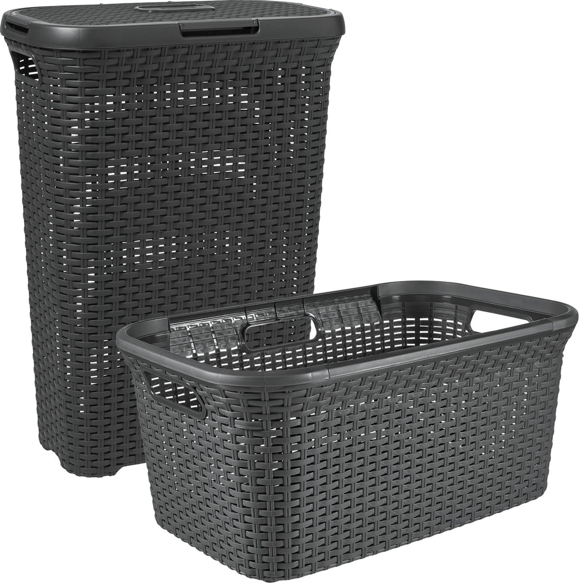 Curver Style Wasmand met deksel 40L + Wasmand 45L - Antraciet | bol.com