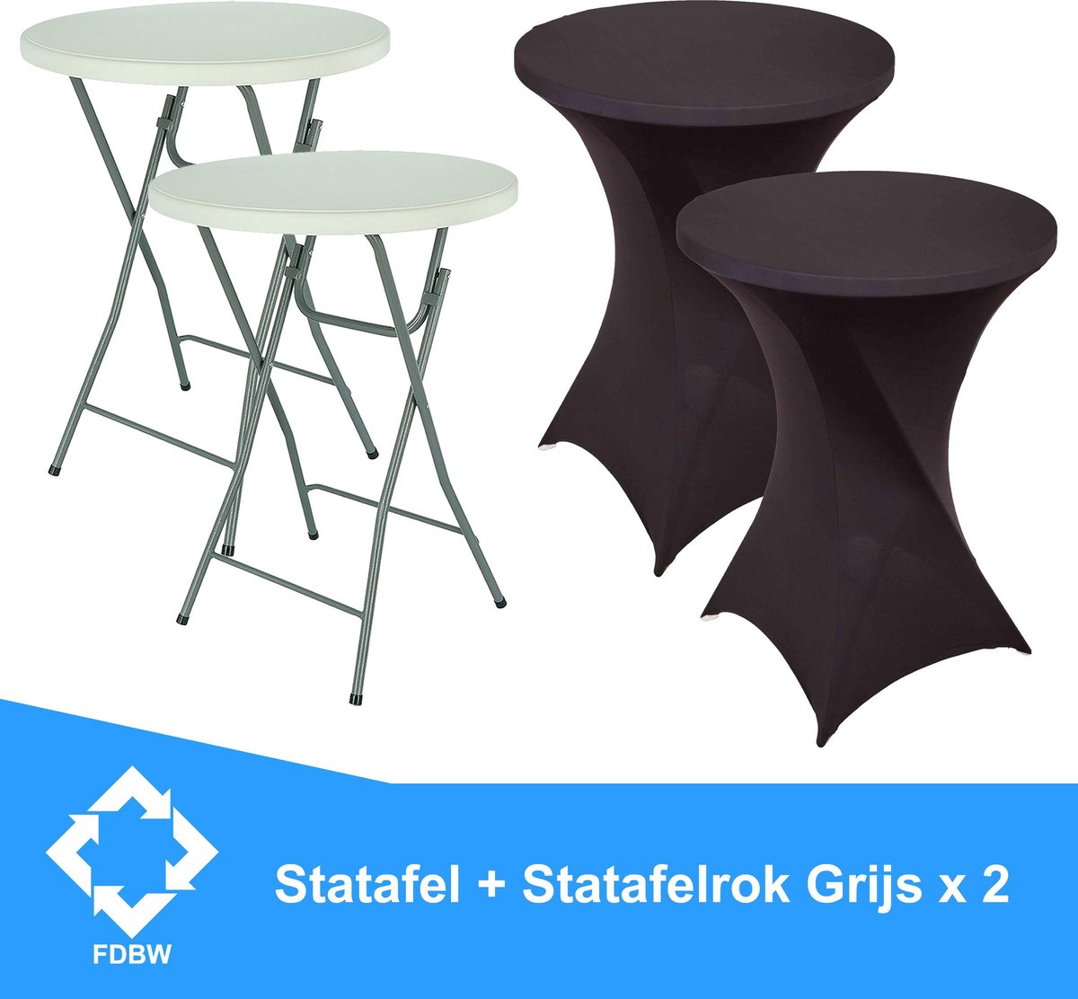 Statafel x 2 + Grijs Statafelrok x 2 – 80 cm Dia x 110 cm hoog – Cocktailtafel – Hoge... | bol.com