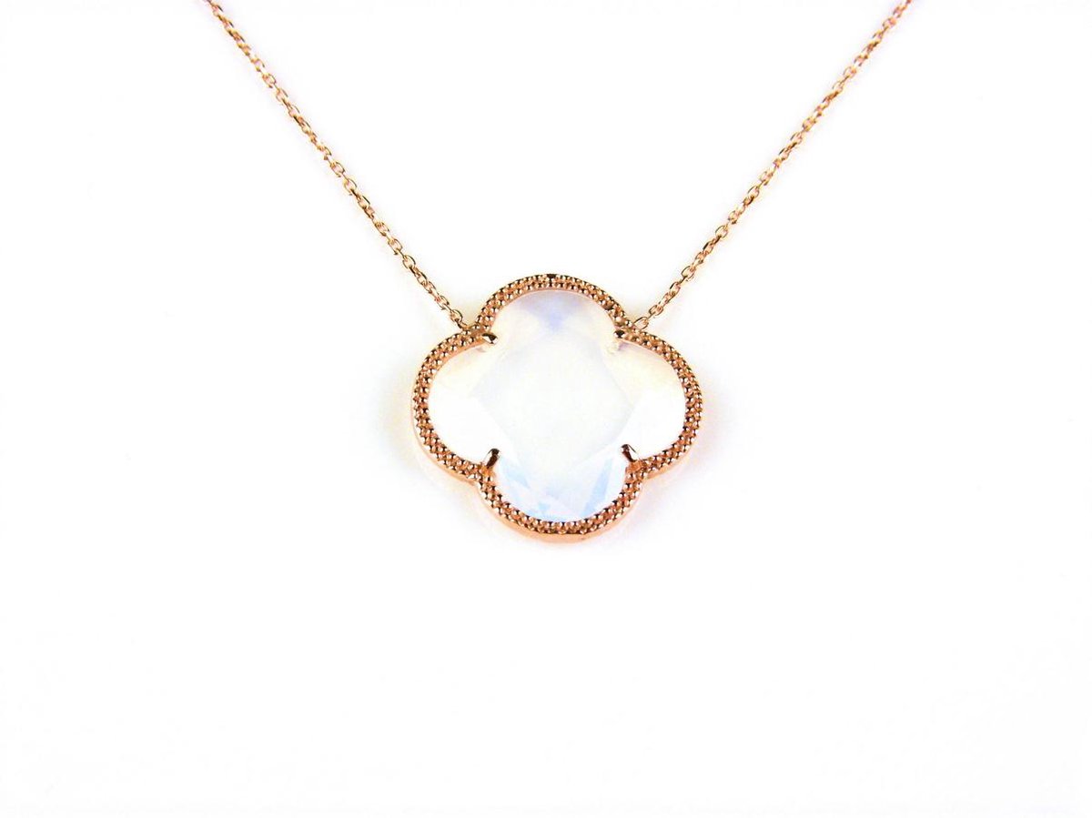 model Fiori kleine klaver ketting in zilver roze verguld opaal klaver ...