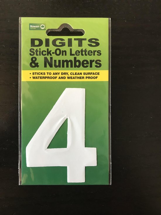Huisnummer 4 klein, wit , huisnummer sticker, klein wit nr. 4, nummer 4 ...
