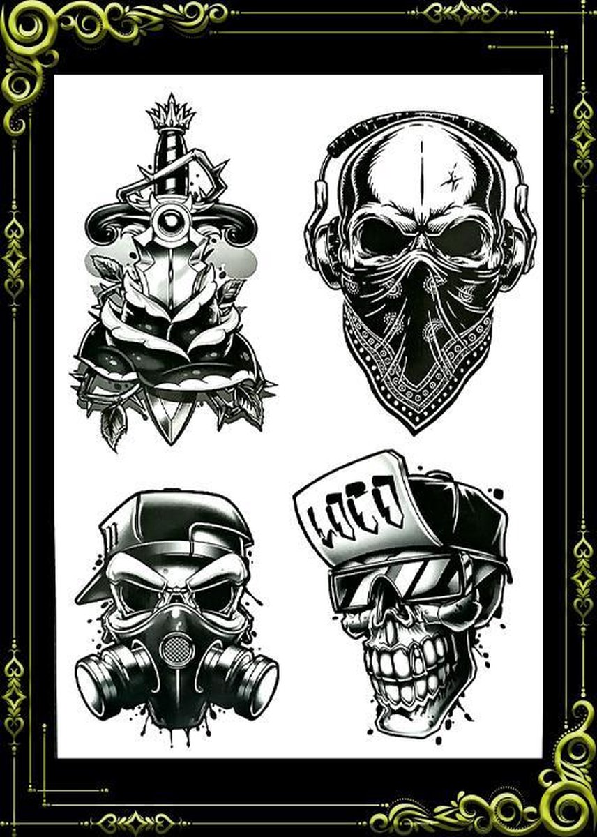 TG002 Loco Tattoo/Tijdelijke Tattoo/Plak Tattoo/Doodshoofd Tattoo ...