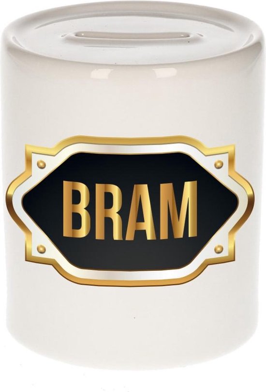 Bram naam cadeau spaarpot met gouden embleem - kado verjaardag ...