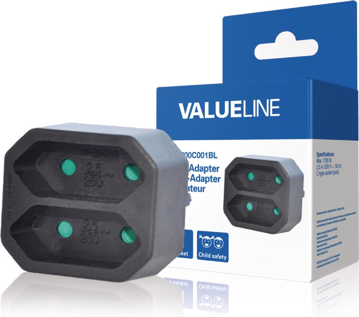 Valueline VLES200C001BL Stopcontact Splitter Euro Zwart | bol.com