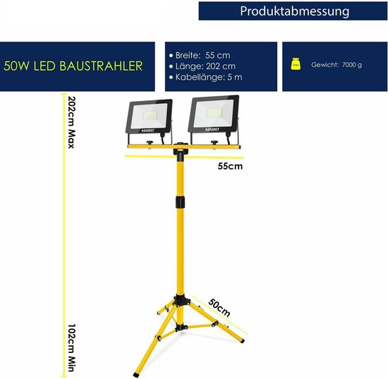 Dubbele LED Bouwlamp Op Statief- straler flat op statief - draagbaar ...
