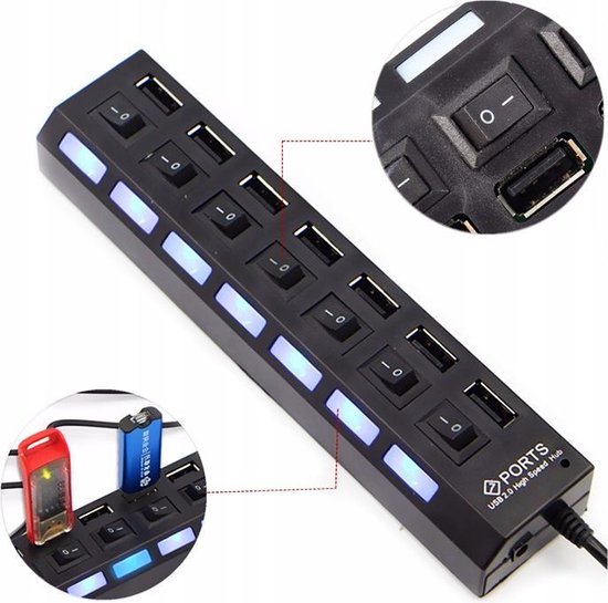 Maisonriche 7 Poorts USB 2.0 Hub / Switch / Splitter / Verdeler - Met ...