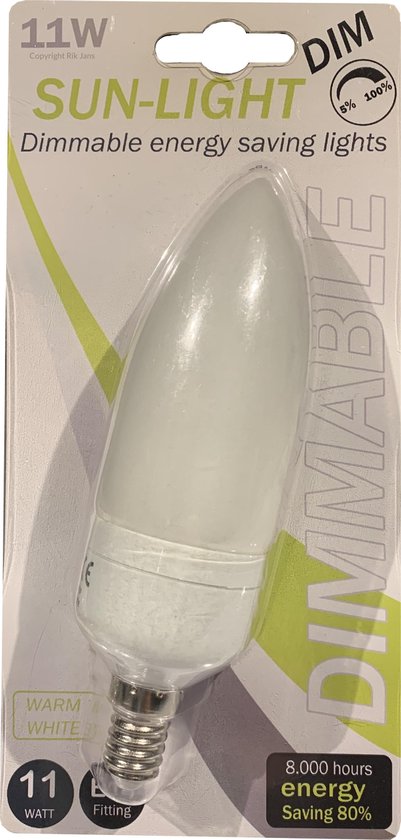 Sun-light dimbare spaarlamp 11W E14 kleine fitting 535lm 8000h kaars ...