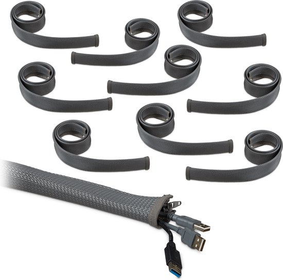 Relaxdays 10x kabelsok met ritssluiting - cable sleeve - kabelhoes ...