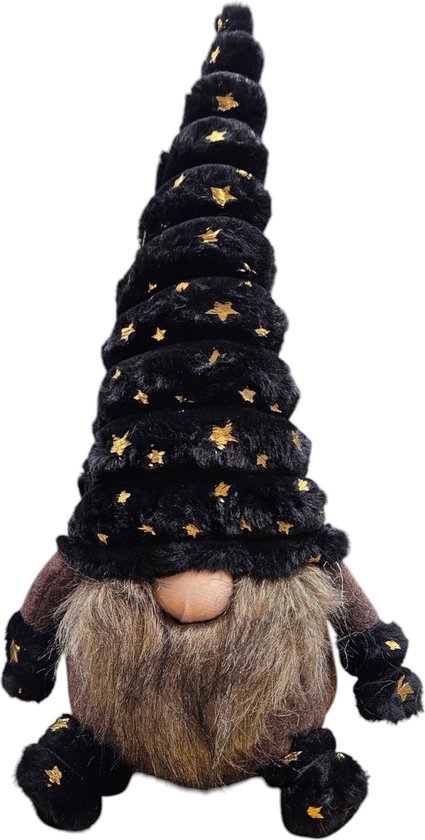 Gnome - Kabouter - Zwart met gouden sterren - 45 cm | bol