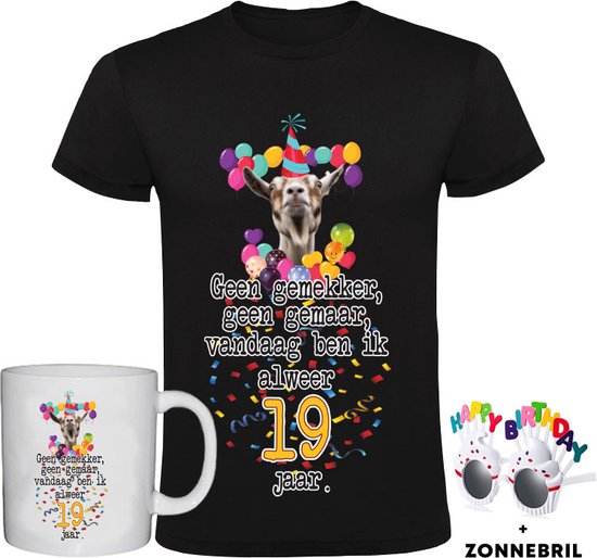 19 Jaar Grappig Heren T-shirt + Mok + Bril - 19e verjaardag - jarig ...
