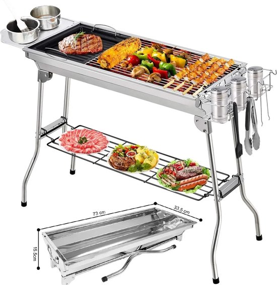 DHN Roestvrijstalen Grill Barbecue - Houtskoolgrills - Kookgerei Kit Voor Picknick... | bol