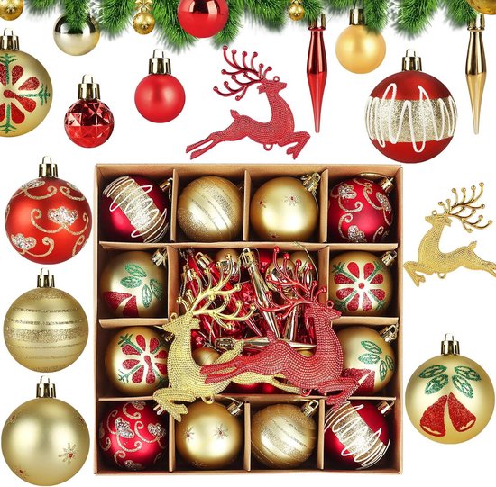 Gouden en Rode Kerstballen Set - Perfect voor Kerstdecoratie - 40 stuks ...