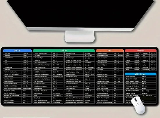 Gaming muismat met Excel sneltoetsen - Grote en multifunctionele ...
