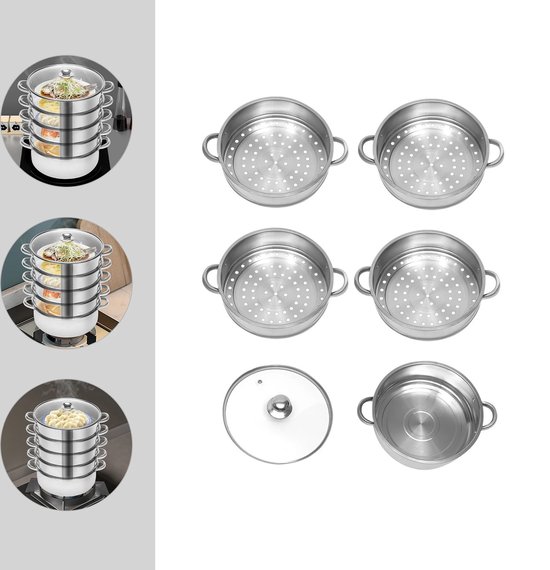 5-Laags Roestvrijstalen Stoomkoker - Ø26cm - Duurzame Multi-Cooker voor ...