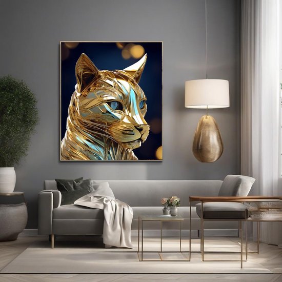 Canvas schilderij - Aurum Feline - 50x50 cm - woondecoratie - kat ...