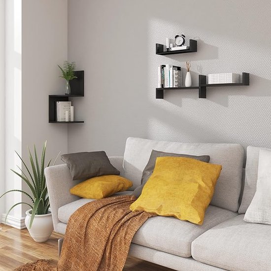 Wandrek, set van 3, U-vorm, cd-rek, dvd's, retro design, zwart ...