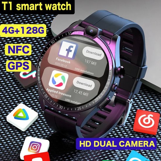 Smartwatch 4G GPS geschikt voor Android 9.0 – 128GB ROM, SIM, WiFi ...
