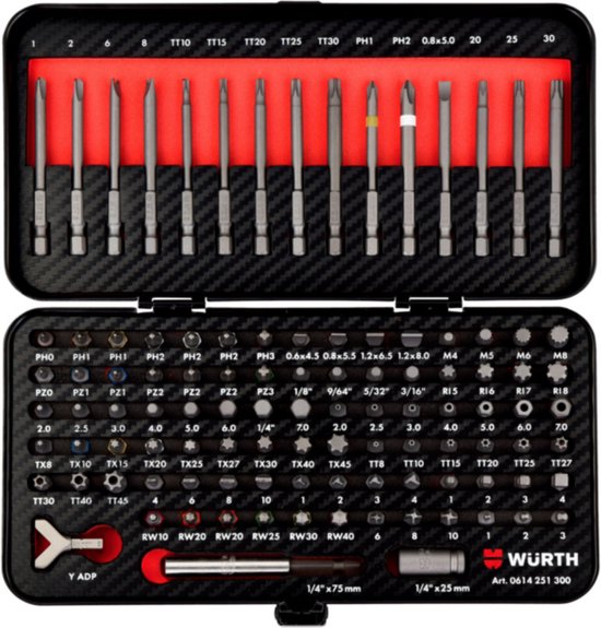 Würth bitset 105 delig met carbon afwerking - bit assortiment - Bit Set - Torx - Slede... | bol