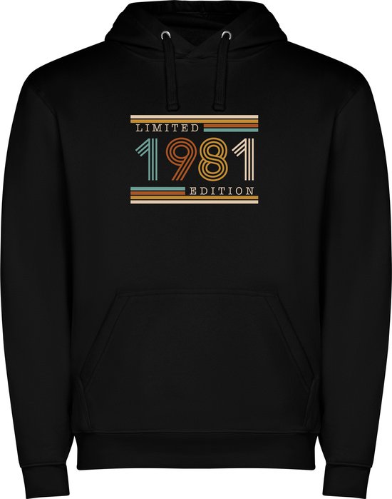 Zwarte unisex hoodie met “ Kleurrijke Limited Edition 1981 – Verjaardag ...