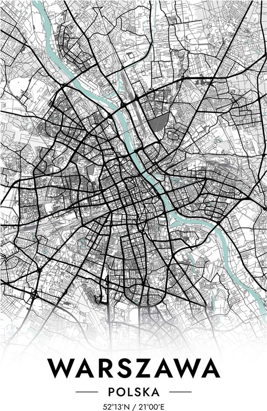 Warszawa Poster | Polen Poster | Blauw Poster | Stad Poster | Kaart ...