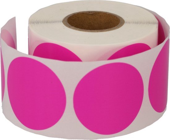 1000 Etiketten Stickers Rond 35 mm op Rol Roze - Label Blanco Sticker ...