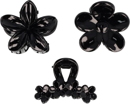 Haarsoires Haarspeld Haarklemmen 4cm – Bloemvorm – Zwart – Set van 3 ...