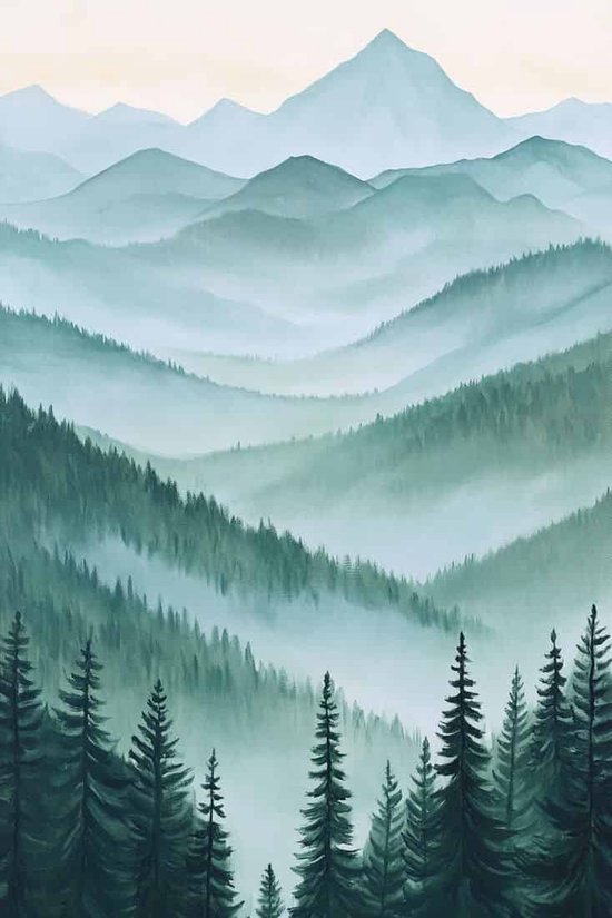 Natuur Poster | Groene Poster | Aquarel Poster | Landschap Poster ...