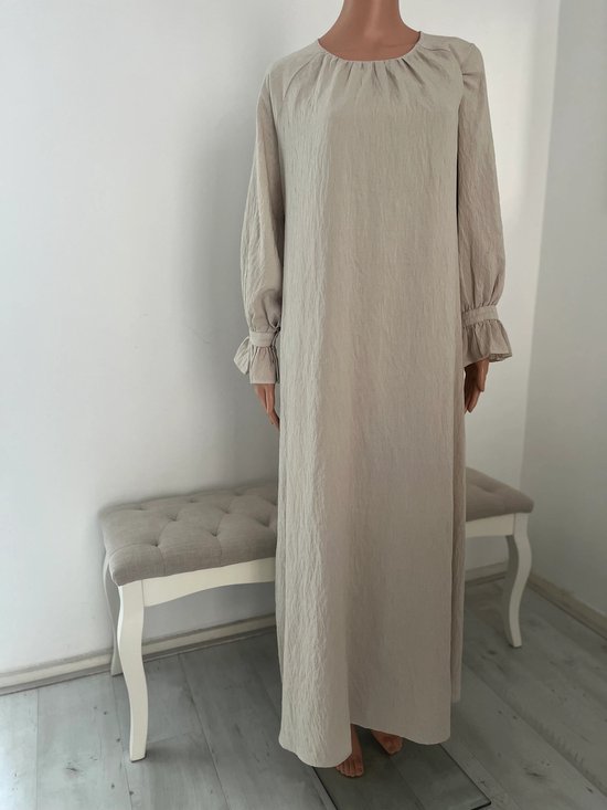 Beige jurk dames-casual- linnen jurk- dames linnen jurk beige- one size- lange jurk... | bol