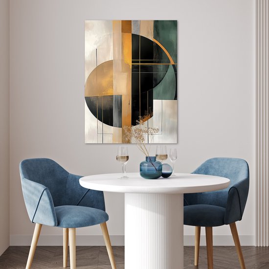 Poster 60x80 cm - Abstract - Goud - Brons - Groen - Vormen - Modern ...