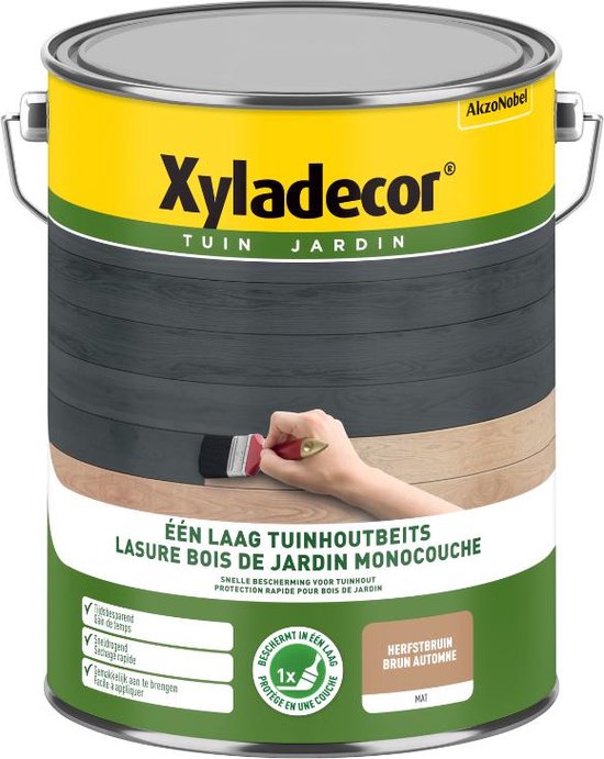 Xyladecor één laag Tuinhoutbeits - Herfstbruin - 5L | bol