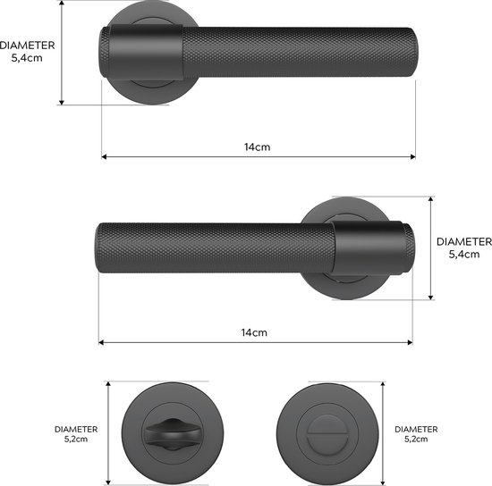 Deurklink - Cerani Panc - Deurbeslag - Gekarteld Deurkruk met WC/Badkamer Rozet - Mat... | bol