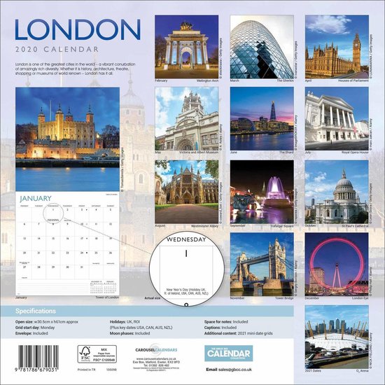 London Square Wall Calendar 2020 | bol.com