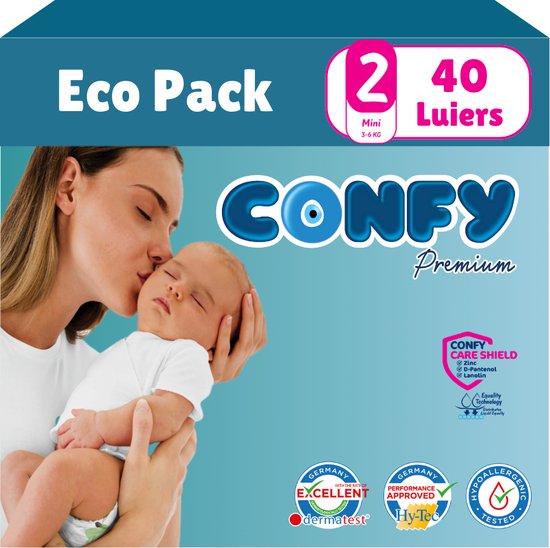 Confy Premium - Luiers Maat 2 (3kg-6kg) - 40 Luiers | bol