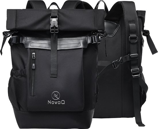 NovaQ Waterdichte Rolltop Rugzak Zwart - Rugtas Heren & Dames ...