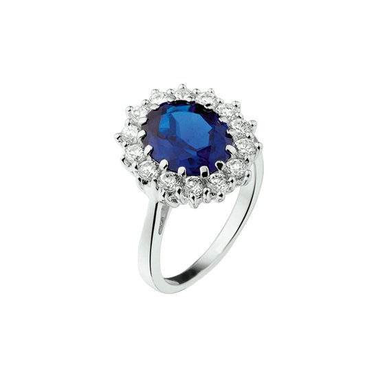 Ring Zirkonia en Synthetische Saffier Halo - Zilver - Maat 16,5 | bol