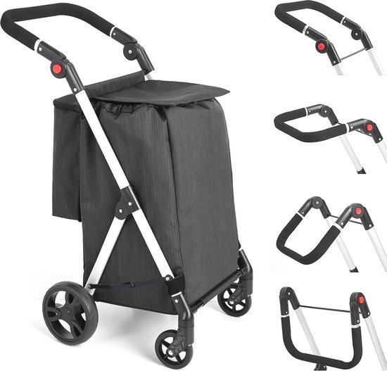 Boodschappentrolley met 4 wielen en geïsoleerde koeltas - 46L ...